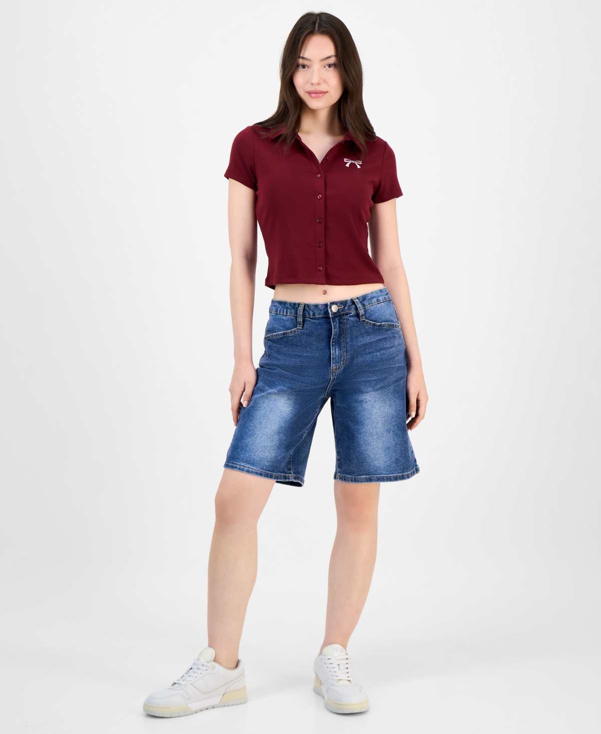 Click here for Madden Girl Juniors High-Rise Denim Jorts - Dark W... prices