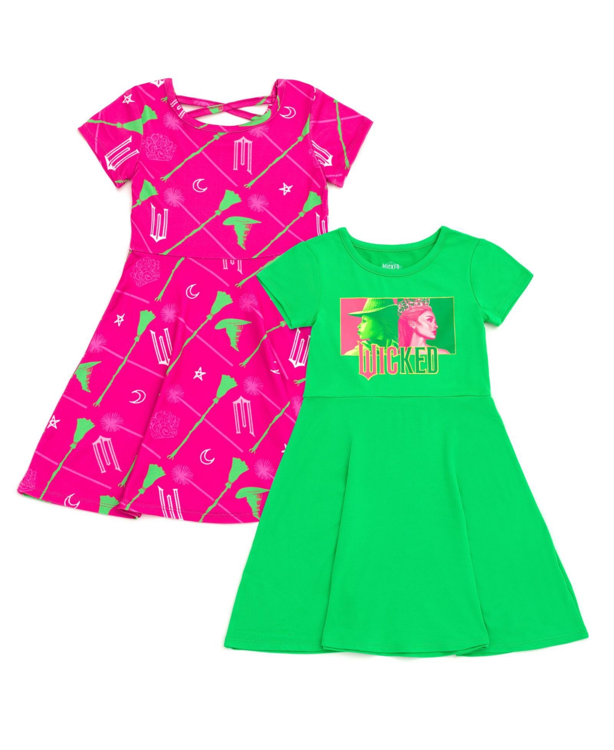 Click here for Wicked Girls 2 Pack Skater Dresses - Pink / green prices