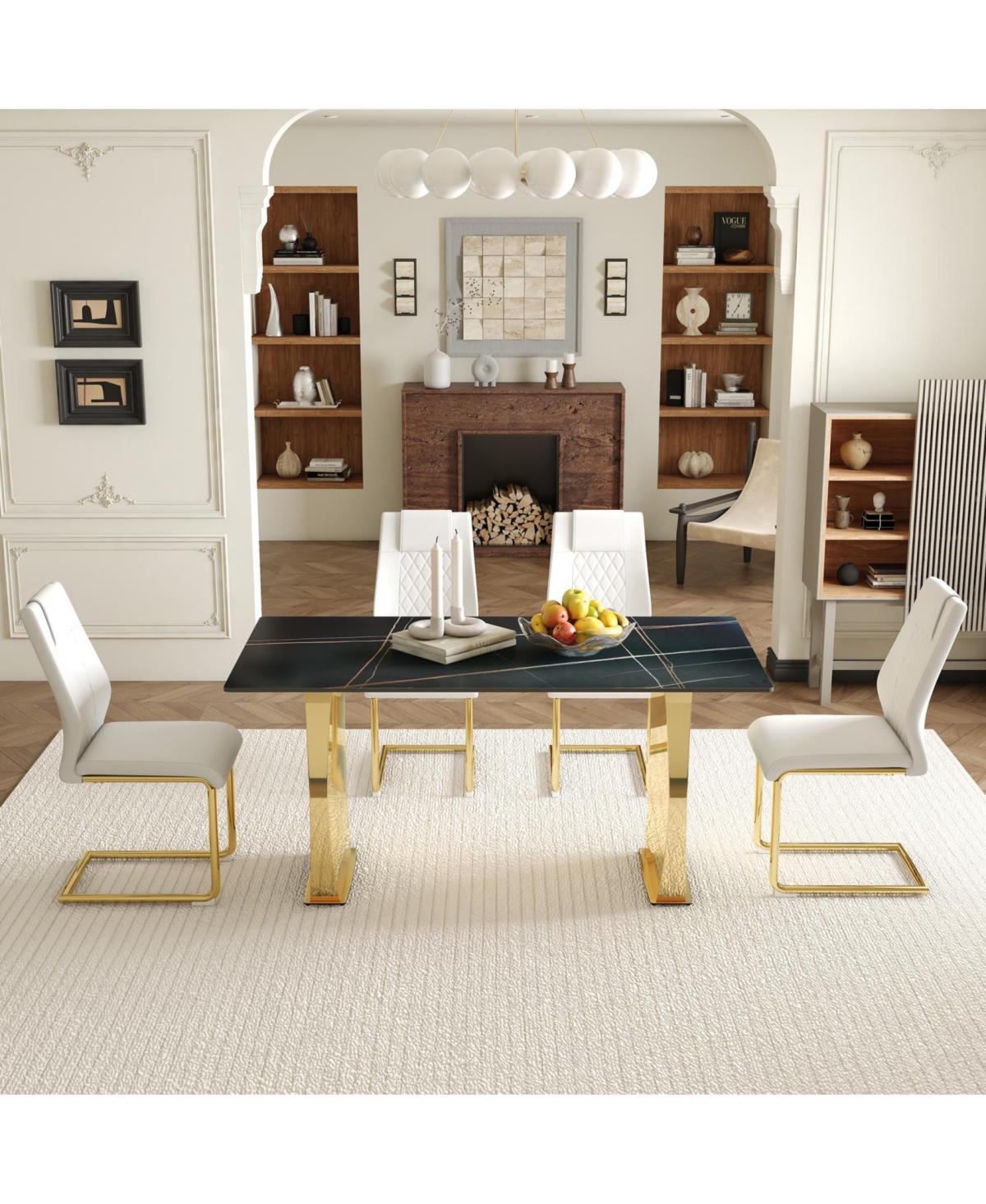 Click here for 63" Black Sintered Stone Table & 4 White Pu C... prices