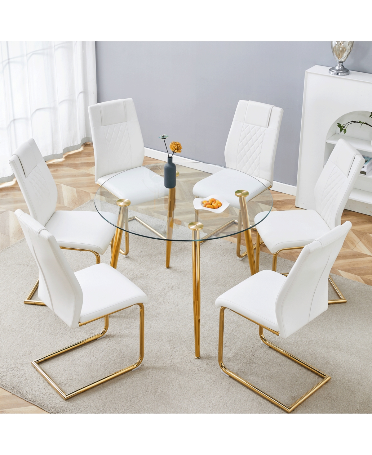 Click here for Streamdale Glass Table & 6 Pu Leather Chairs - Mod... prices