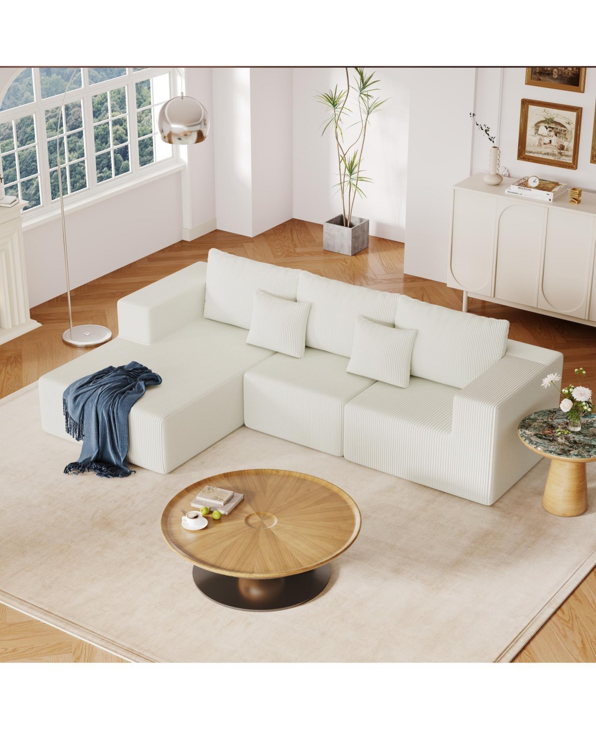 Click here for Streamdale Beige Corduroy Sectional Sofa with Chai... prices
