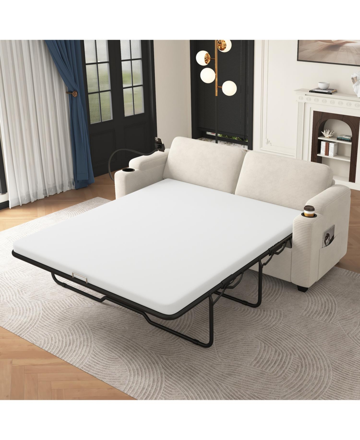 Click here for Navy Corduroy Sleeper Sofa with Mattress  Usb Port... prices