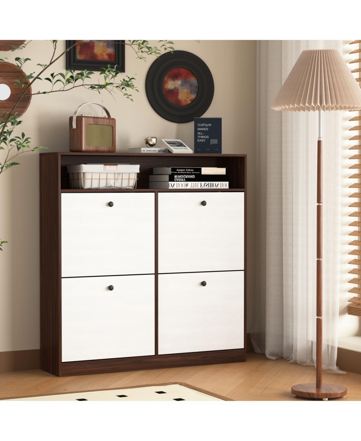 Click here for Streamdale Shoe Storage Cabinet 4 Flip Drawers  Wo... prices