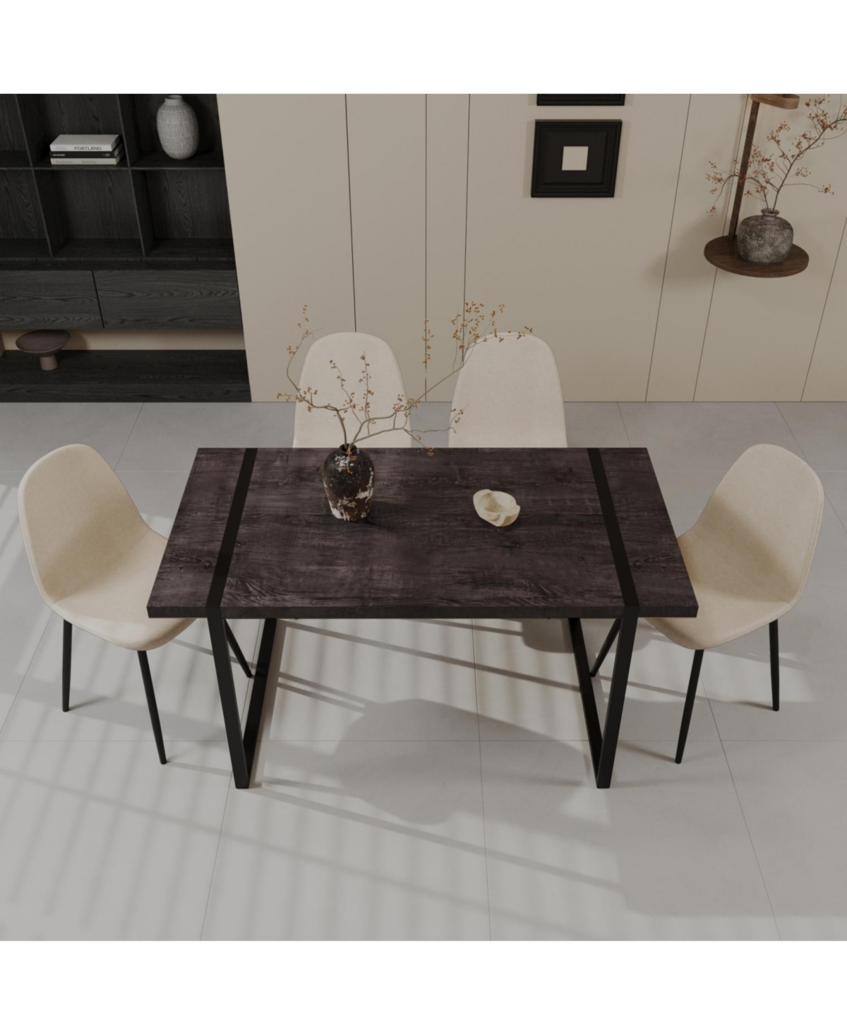 Click here for Streamdale 59" Black Dining Table & 4 Suede C... prices