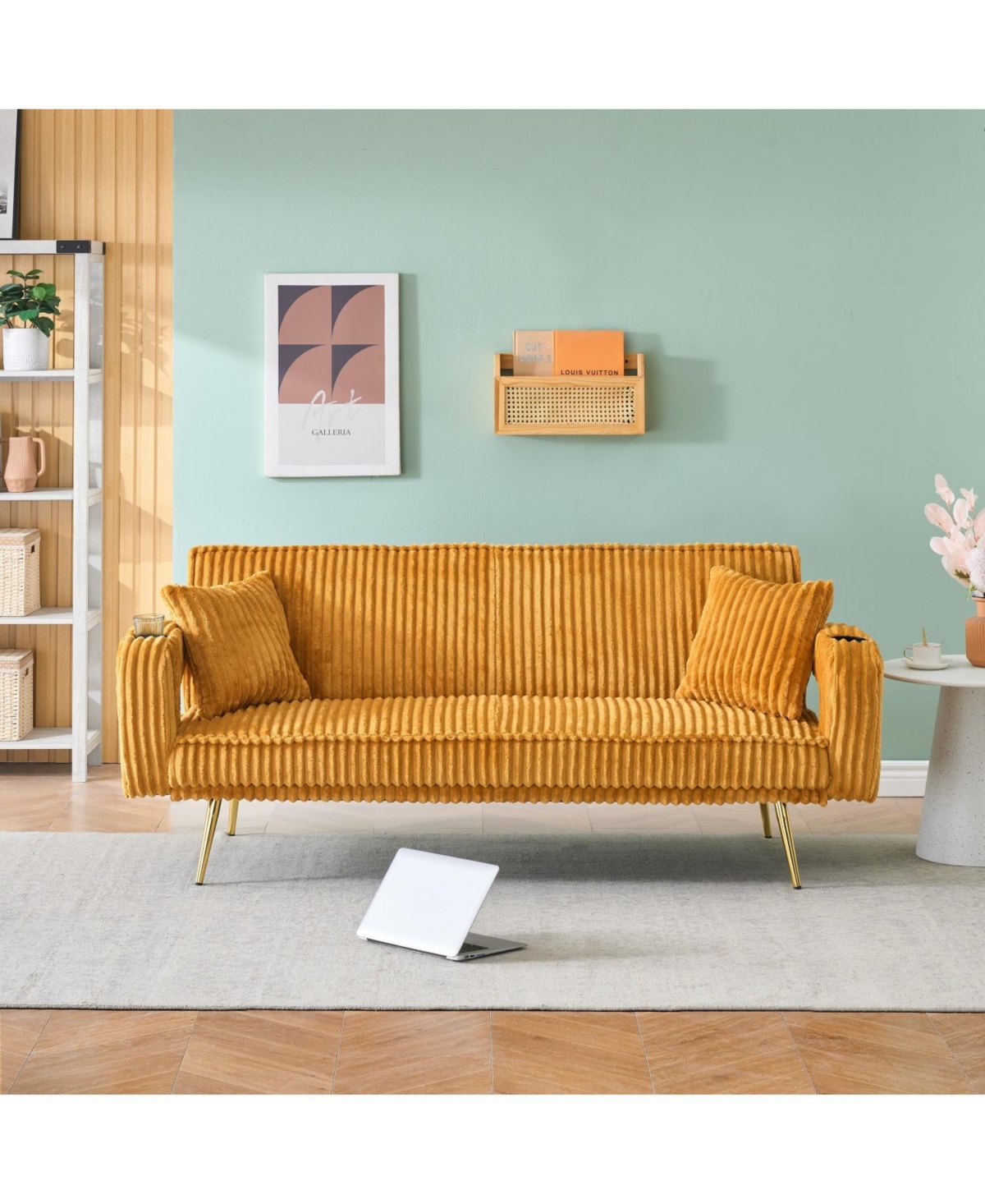 Click here for Streamdale White Corduroy Sofa with Pillows - Mini... prices