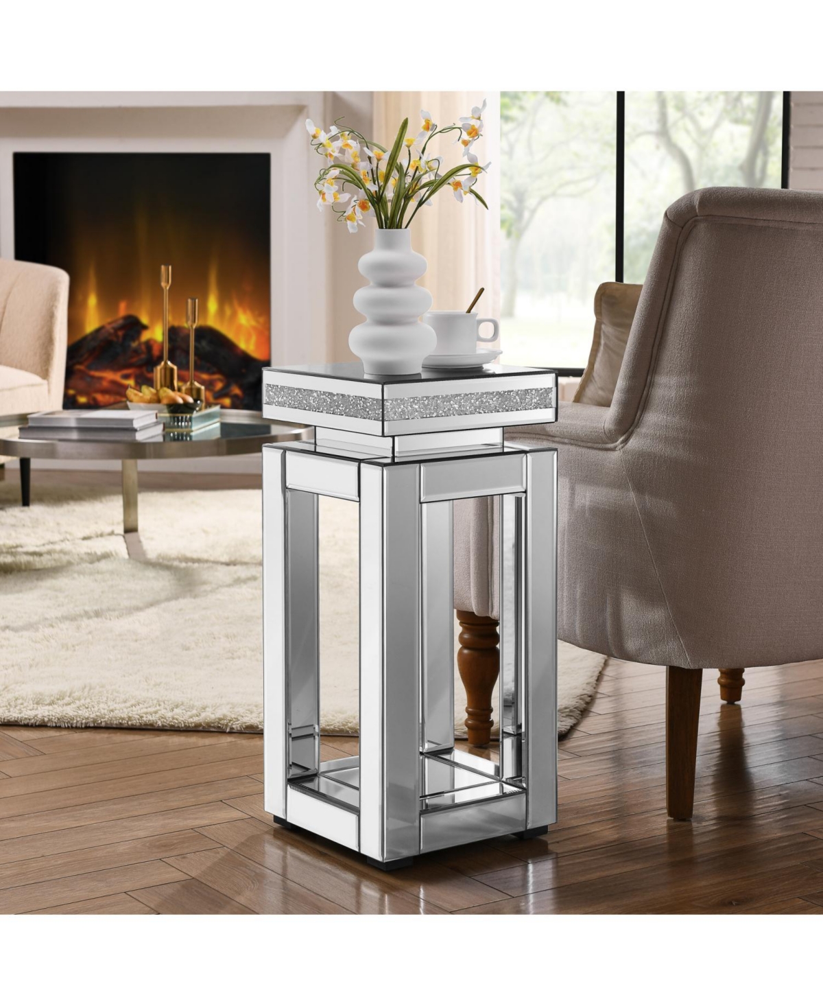 Click here for Streamdale Mirrored Crystal End Table - Silver Acc... prices