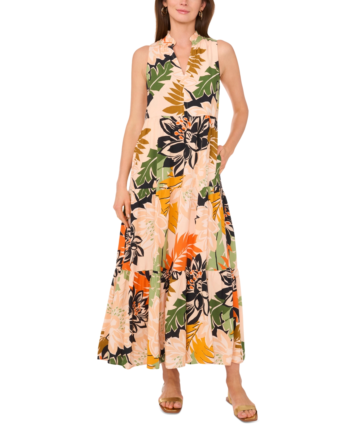 Click here for Vince Camuto Womens Sleeveless Tiered Maxi Dress -... prices