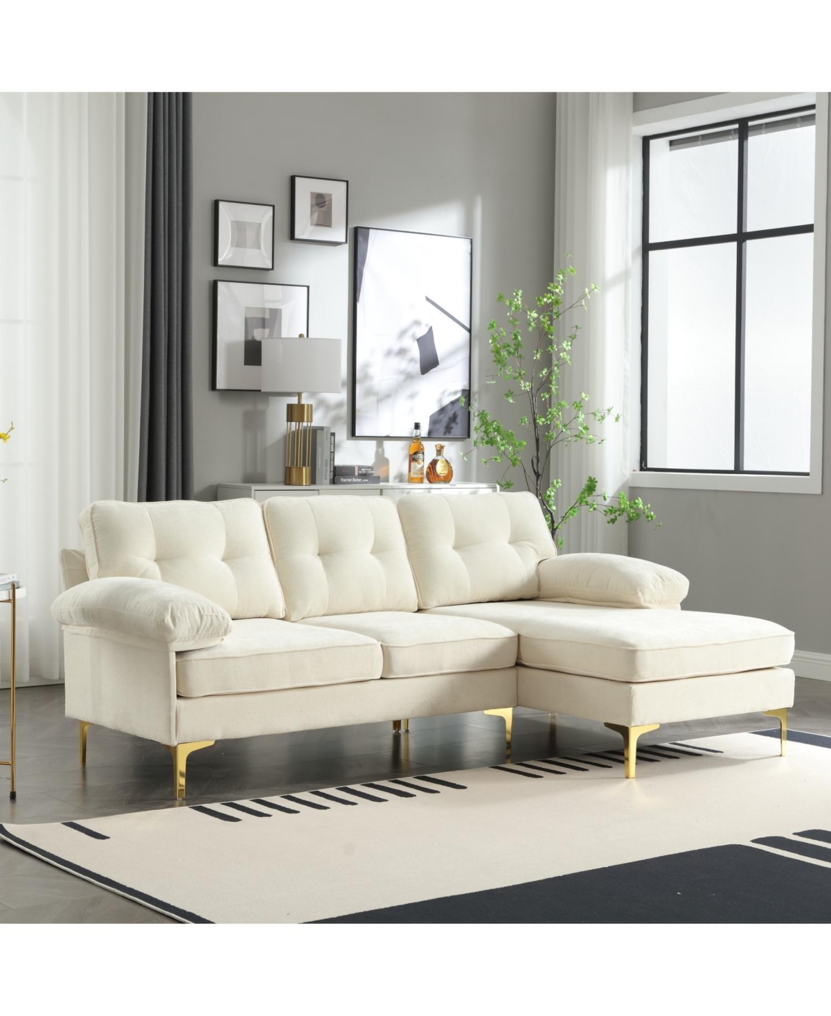 Click here for Beige Sofa with Chaise Lounge - Beige prices