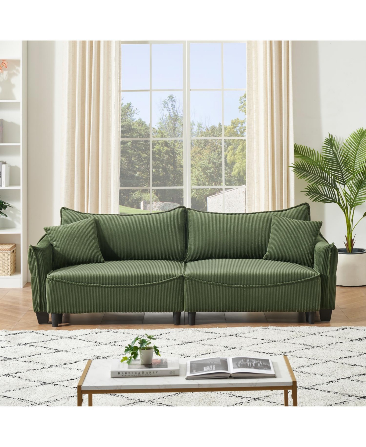 Click here for Streamdale Green Corduroy Sofa Bed with Pillows fo... prices