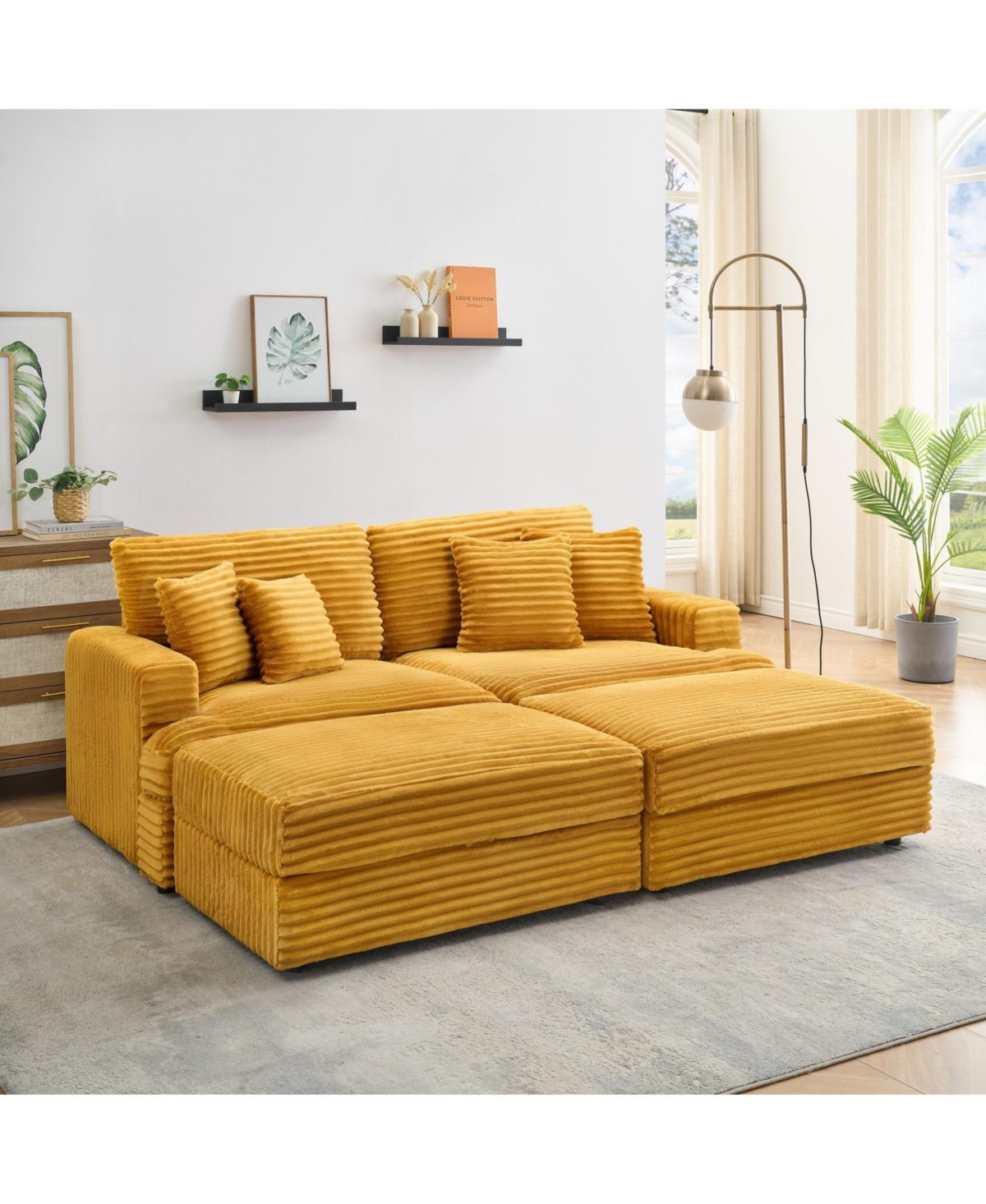 Click here for Streamdale 82 inches orange corduroy sofa  two sto... prices