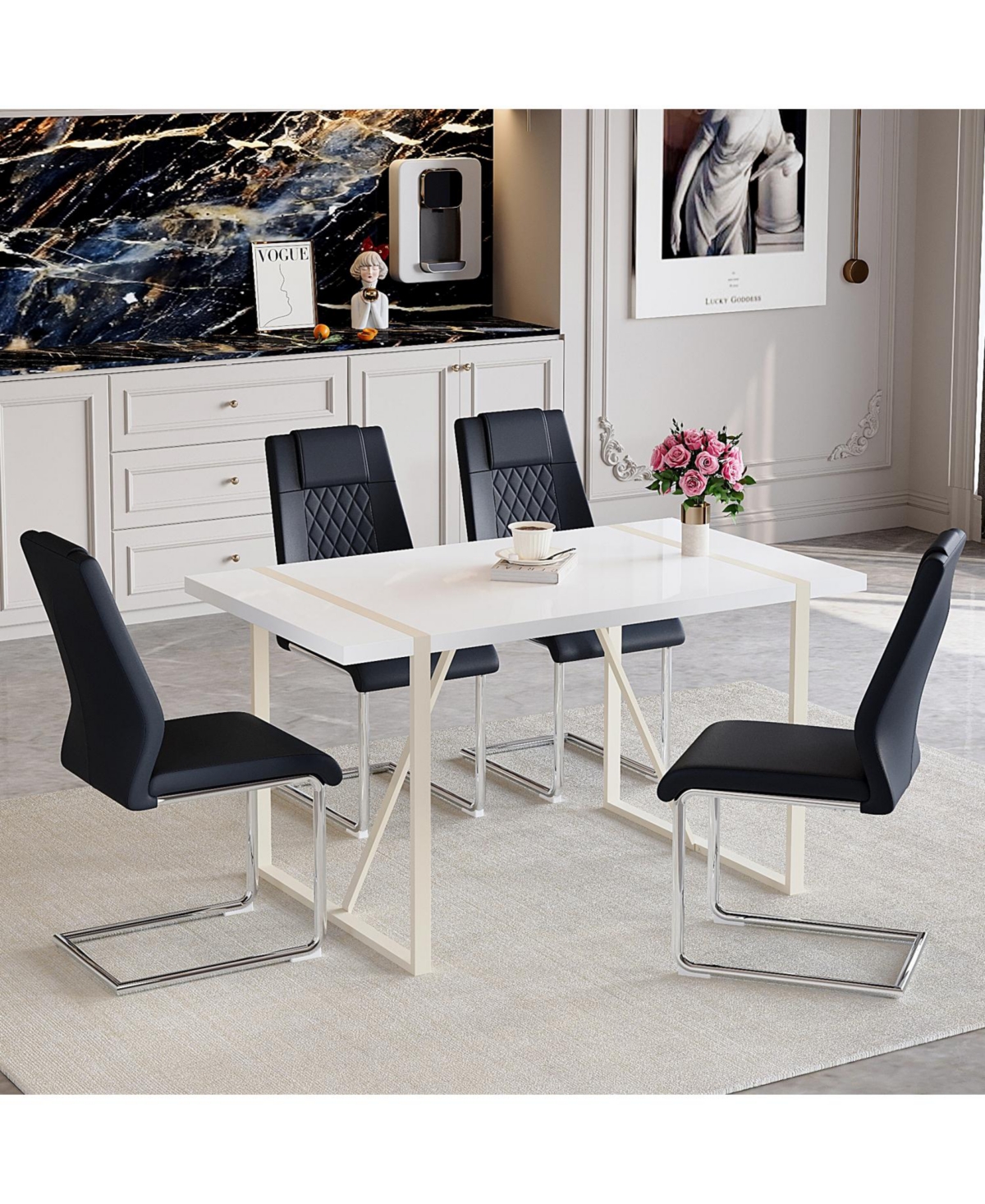 Click here for Streamdale Cream-Style Mdf Dining Table Set with 4... prices