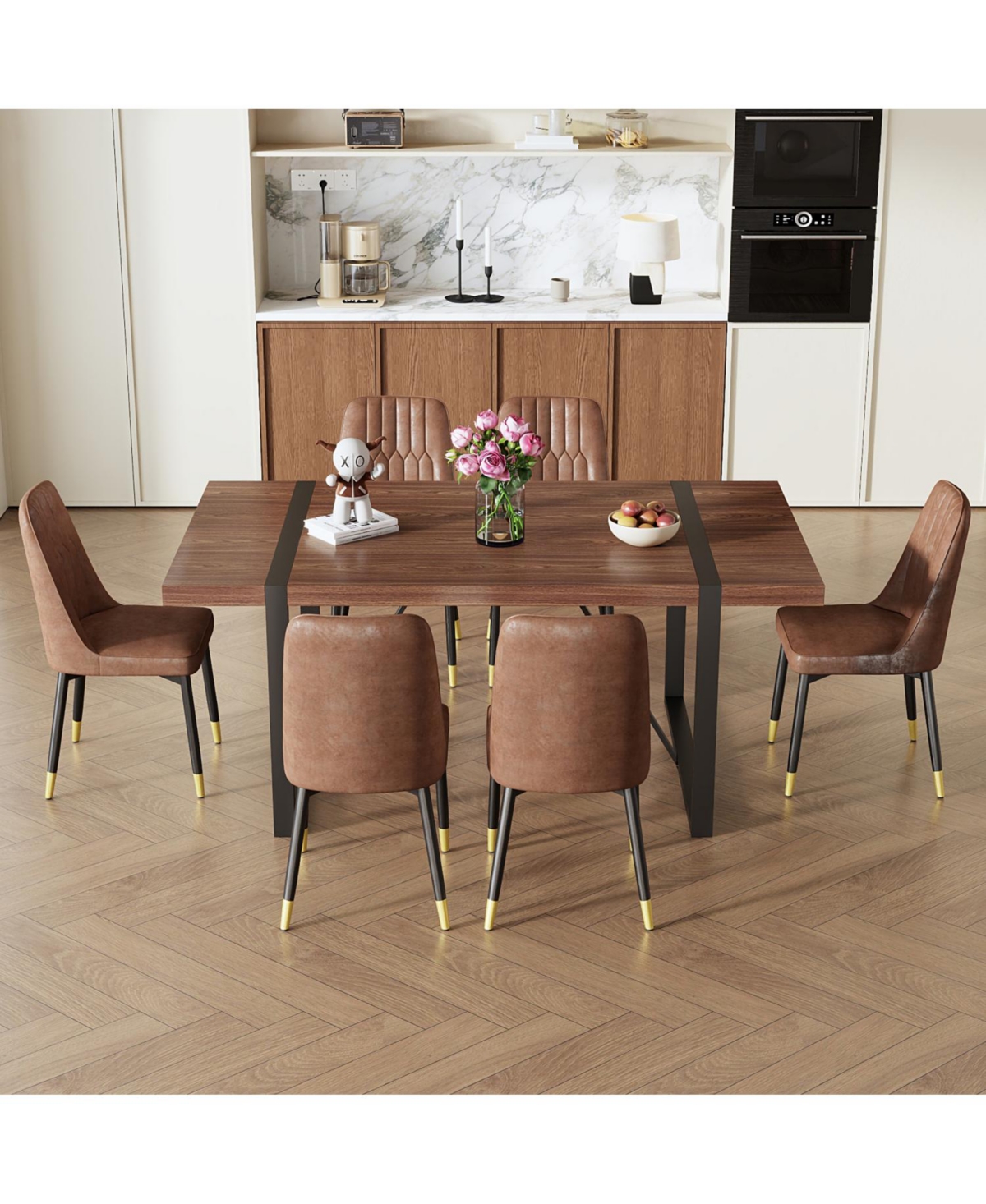 Click here for Streamdale Industrial Walnut Dining Set with 6 Bro... prices