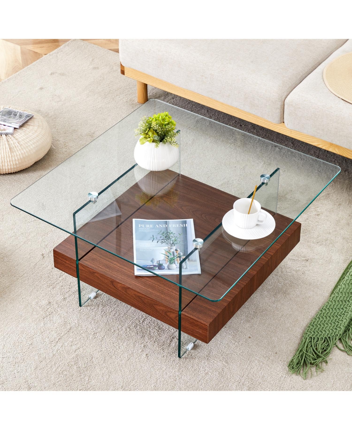 Click here for Streamdale Modern Square Glass Coffee Table with T... prices