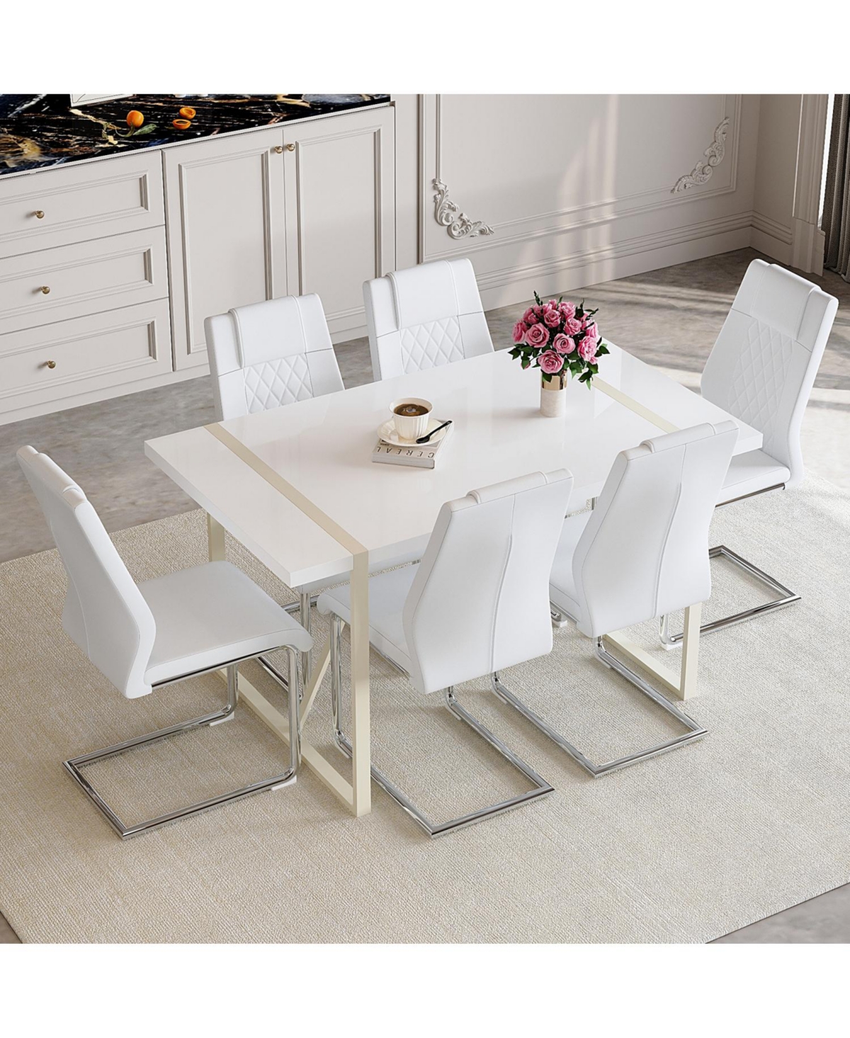 Click here for Streamdale Cream-White Mdf Dining Table (55"x... prices