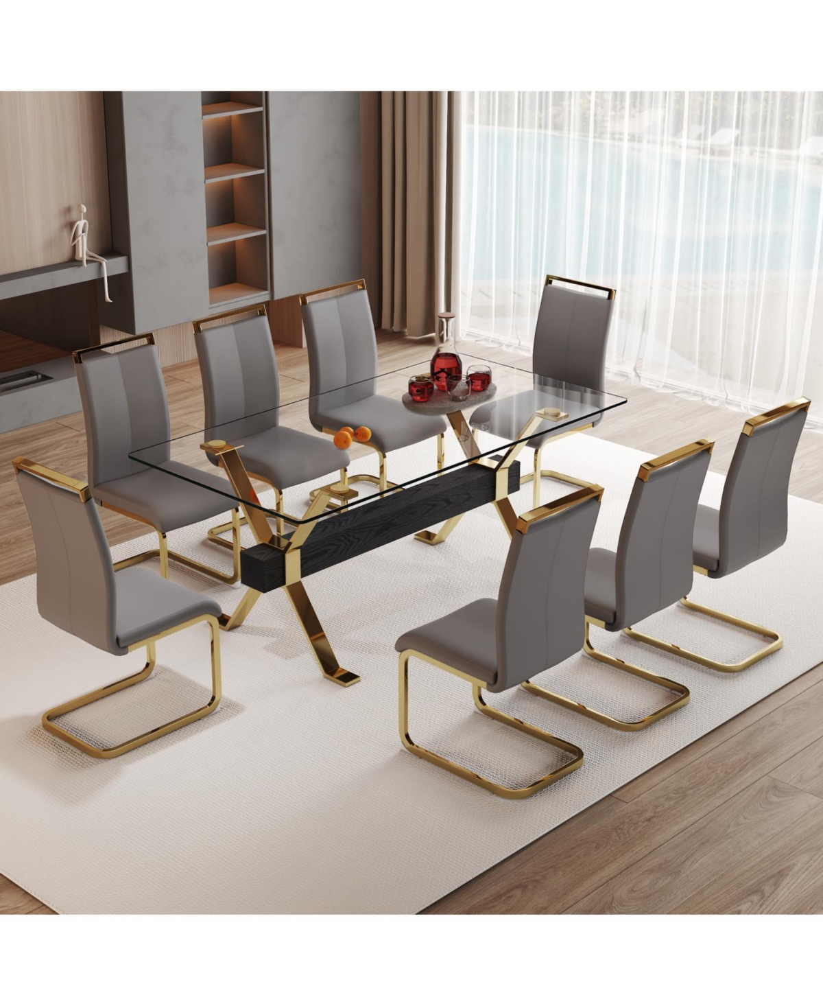 Click here for Streamdale Elegant Glass Dining Set with 8 Gray Ch... prices