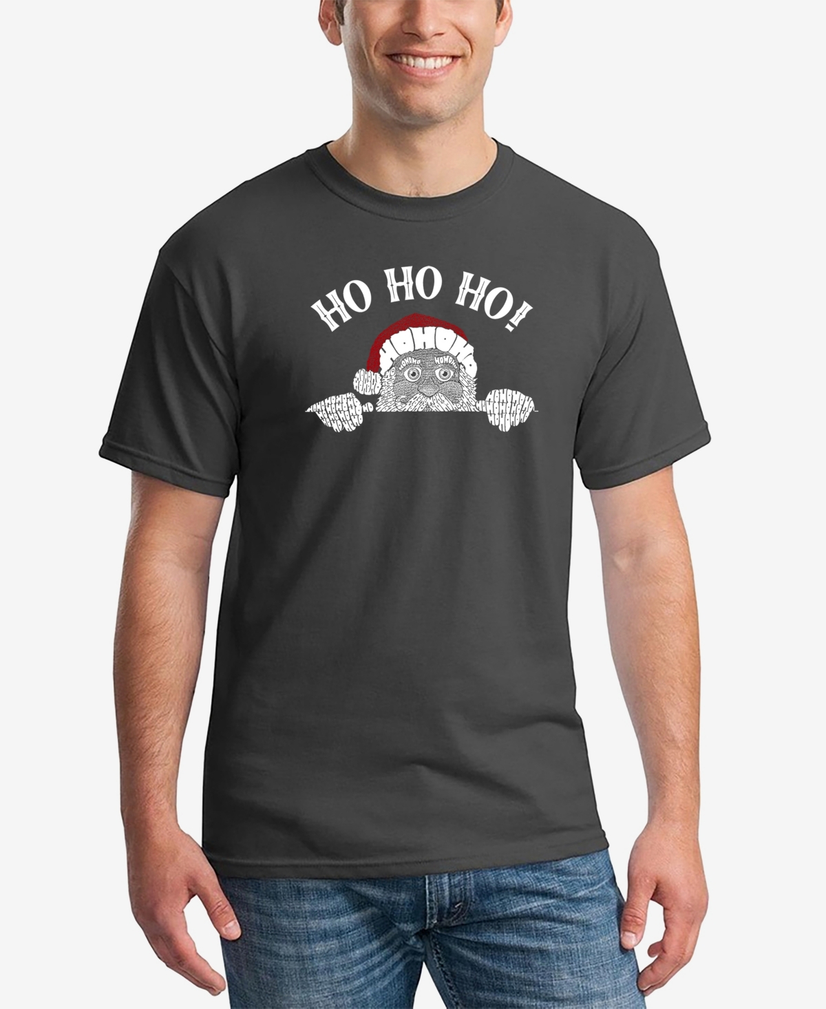 Click here for La Pop Art Mens Peeking Santa Word Art T-Shirt - G... prices