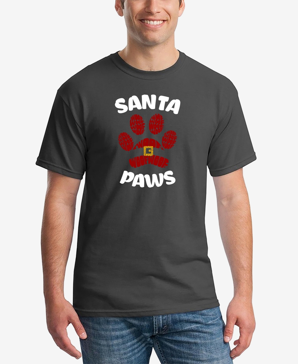 Click here for La Pop Art Mens Santa Paws Word Art T-Shirt - Gray prices
