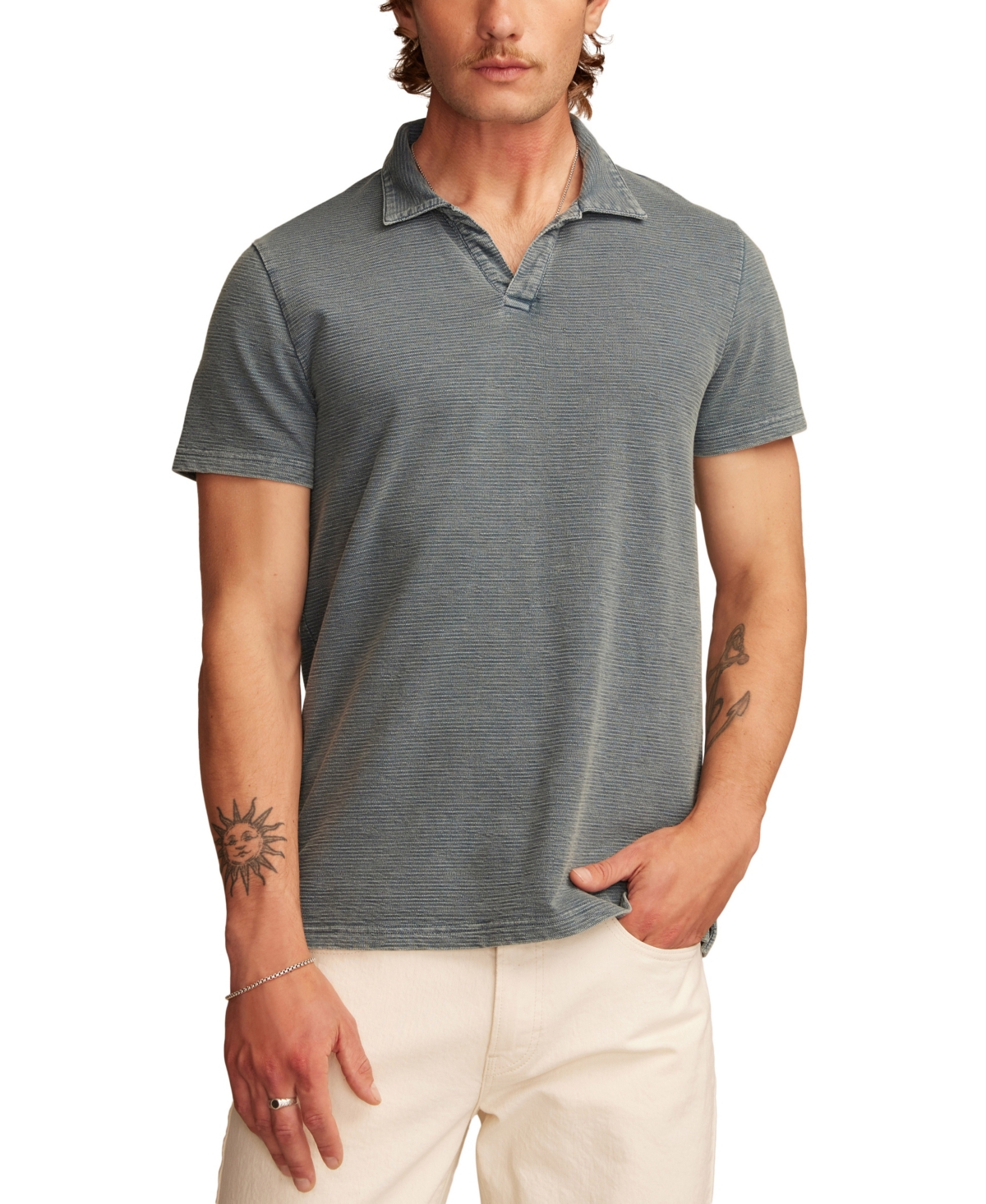 Click here for Lucky Brand Mens Jacquard Slub T-Shirt - Teal prices