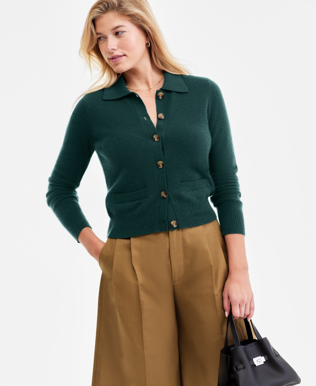 Click here for Charter Club Womens 100 Cashmere Collared Shrunken... prices