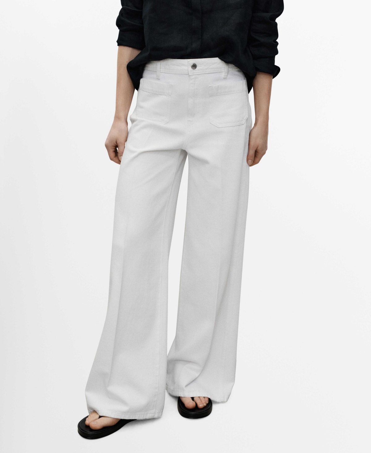 Click here for Mango Womens Pocketed Wide Leg Jeans - White prices