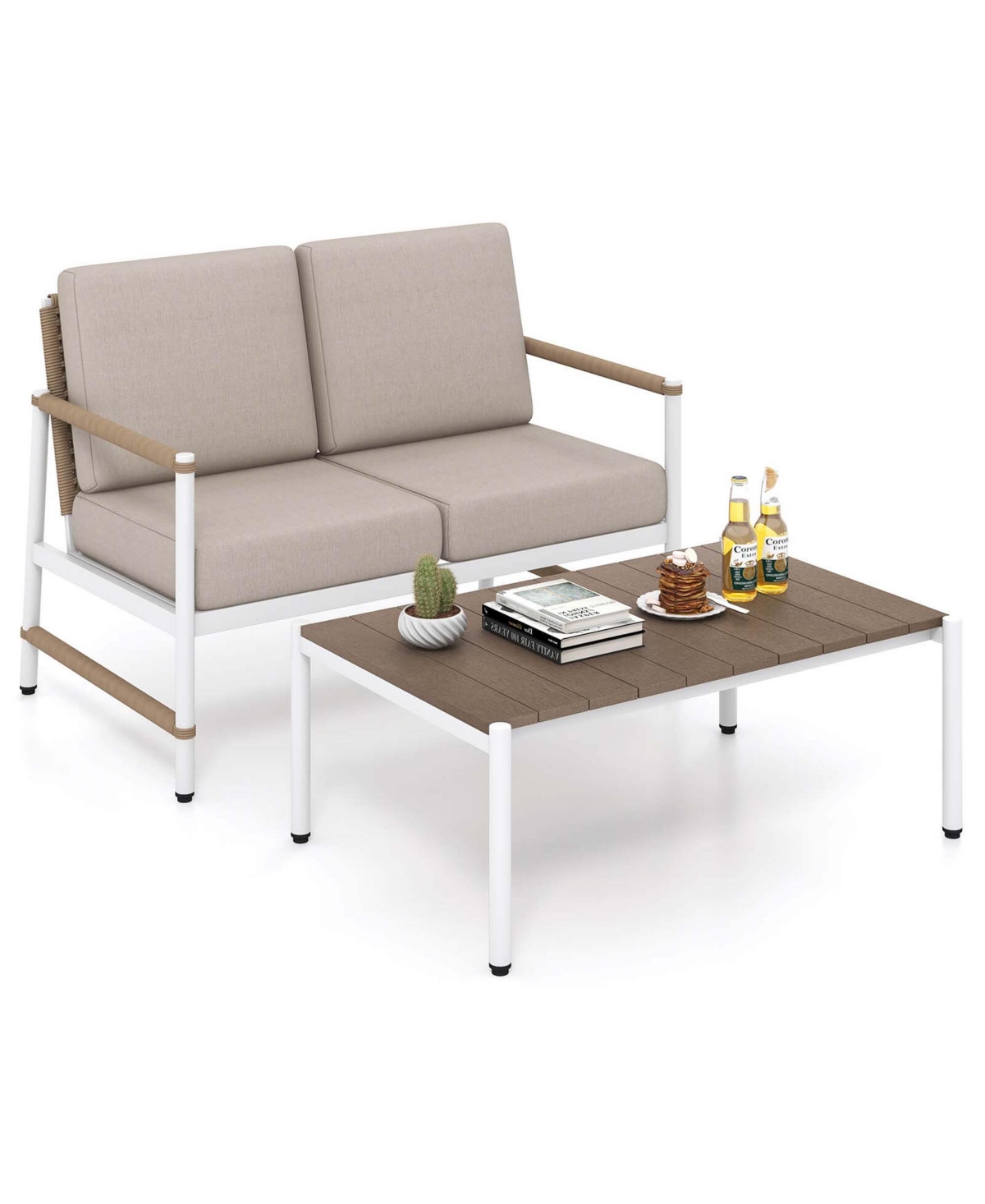 Click here for 2 Pcs Patio Furniture Set Loveseat Sofa with Coffe... prices
