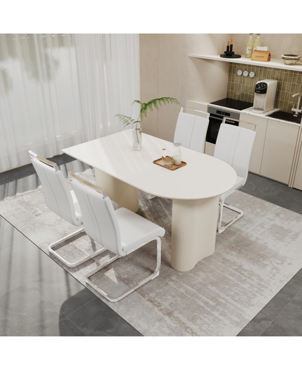 Click here for Cream Mdf Dining Table and Pu Armless Chair Set (4... prices