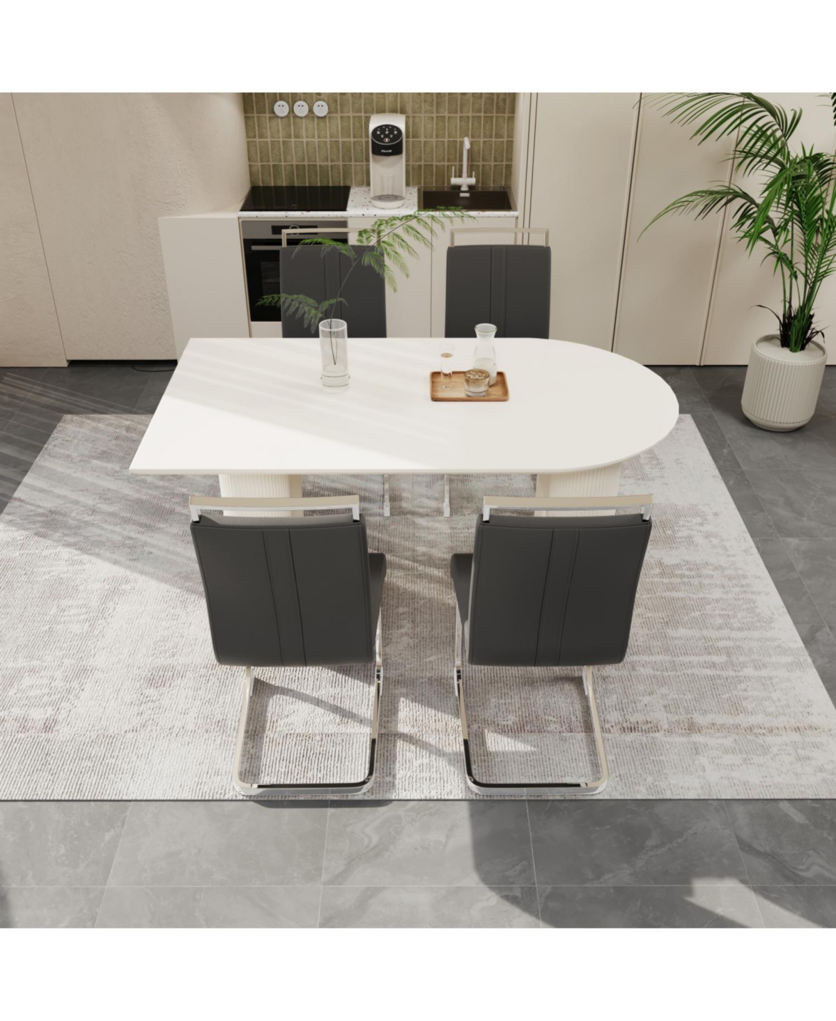 Click here for Medieval Modern Cream Mdf Dining Set: Table & 4 Si... prices