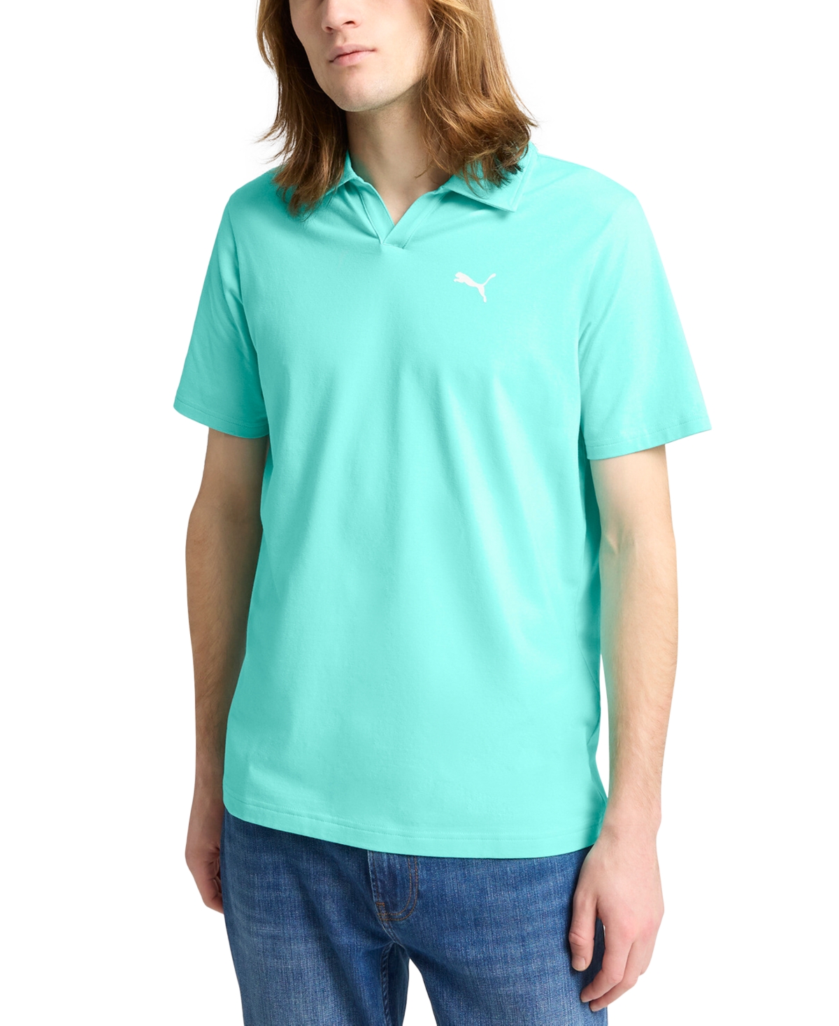 Click here for Puma Mens Logo Resort Polo Shirt - Aquatic prices