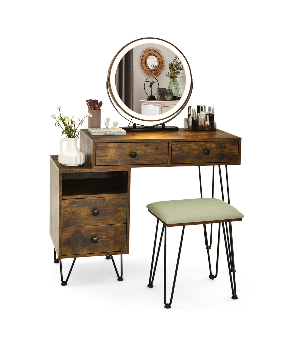 Click here for Modern Dressing Table with Storage Cabinet - Brown prices