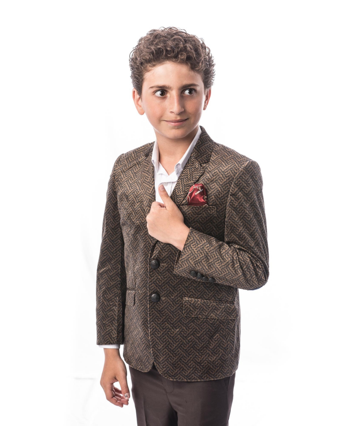 Click here for Elie Balleh Toddler Camel Slim Fit Printed Velvet... prices