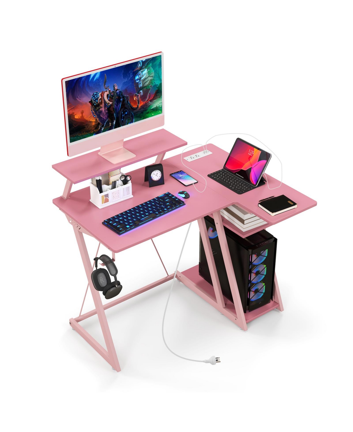 Click here for L Shaped Gaming Desk with Outlets and Usb Ports -... prices