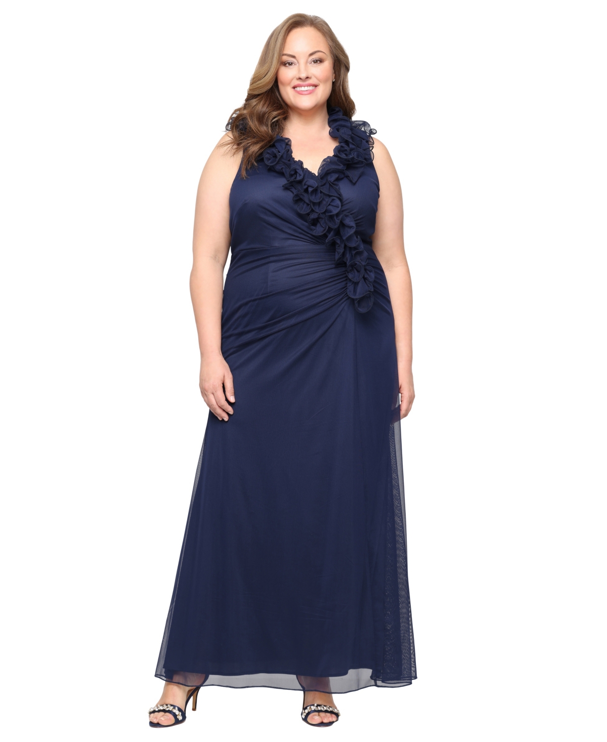 Click here for Alex Evenings Plus Size V-Neck Mesh A-Line Dress -... prices