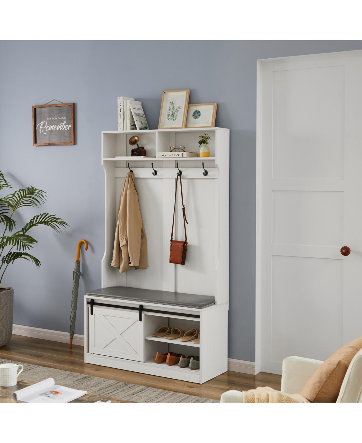 Click here for Hall Tree with Storage Bench & Shelf - White prices