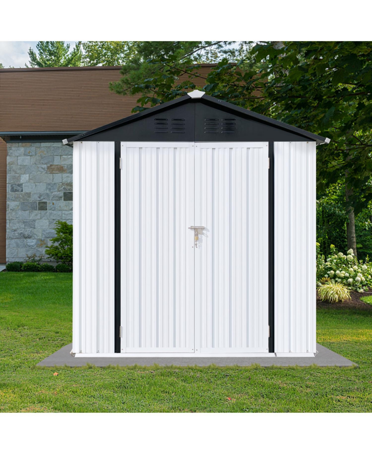 Click here for Outdoor storage sheds 4FTx6FT Apex roof White+Blac... prices