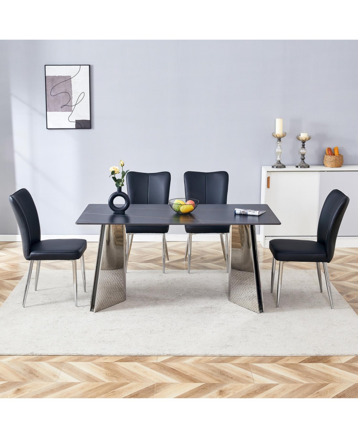 Click here for Streamdale Black Marble Table & 4 Pu Chairs - Blac... prices