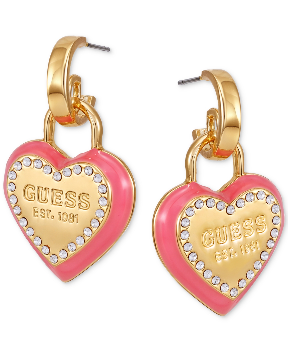 Click here for Guess Gold-Tone Pink Heart Drop Hoop Earrings - Go... prices