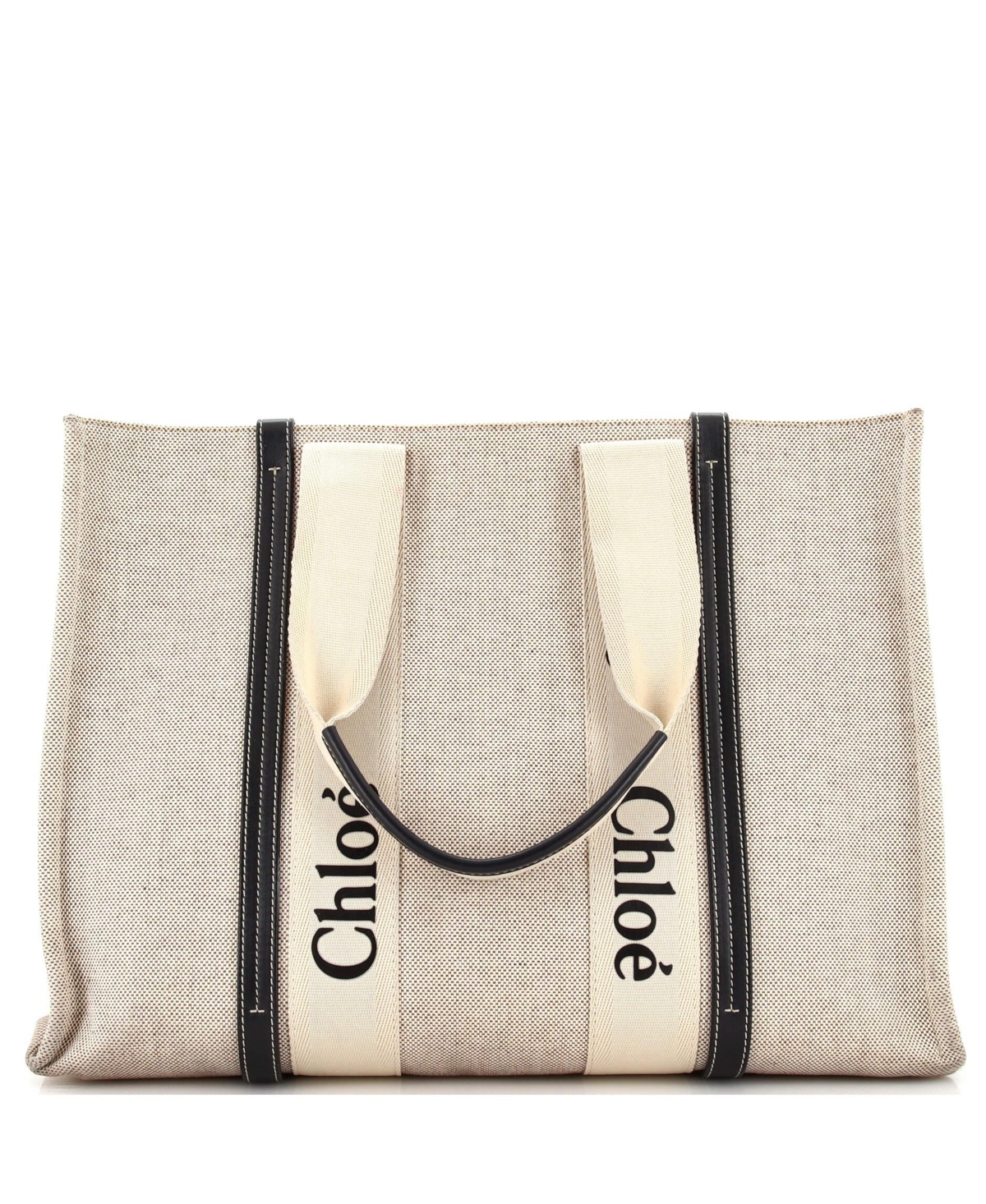 Click here for Pre-Owned Chloe Large Woody Tote Canvas with Leath... prices