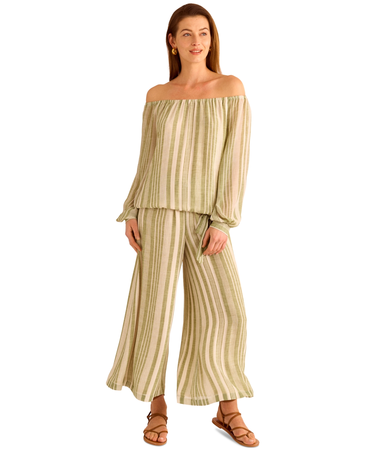Click here for Vince Camuto Womens Stripe Off-the-Shoulder Tied-H... prices