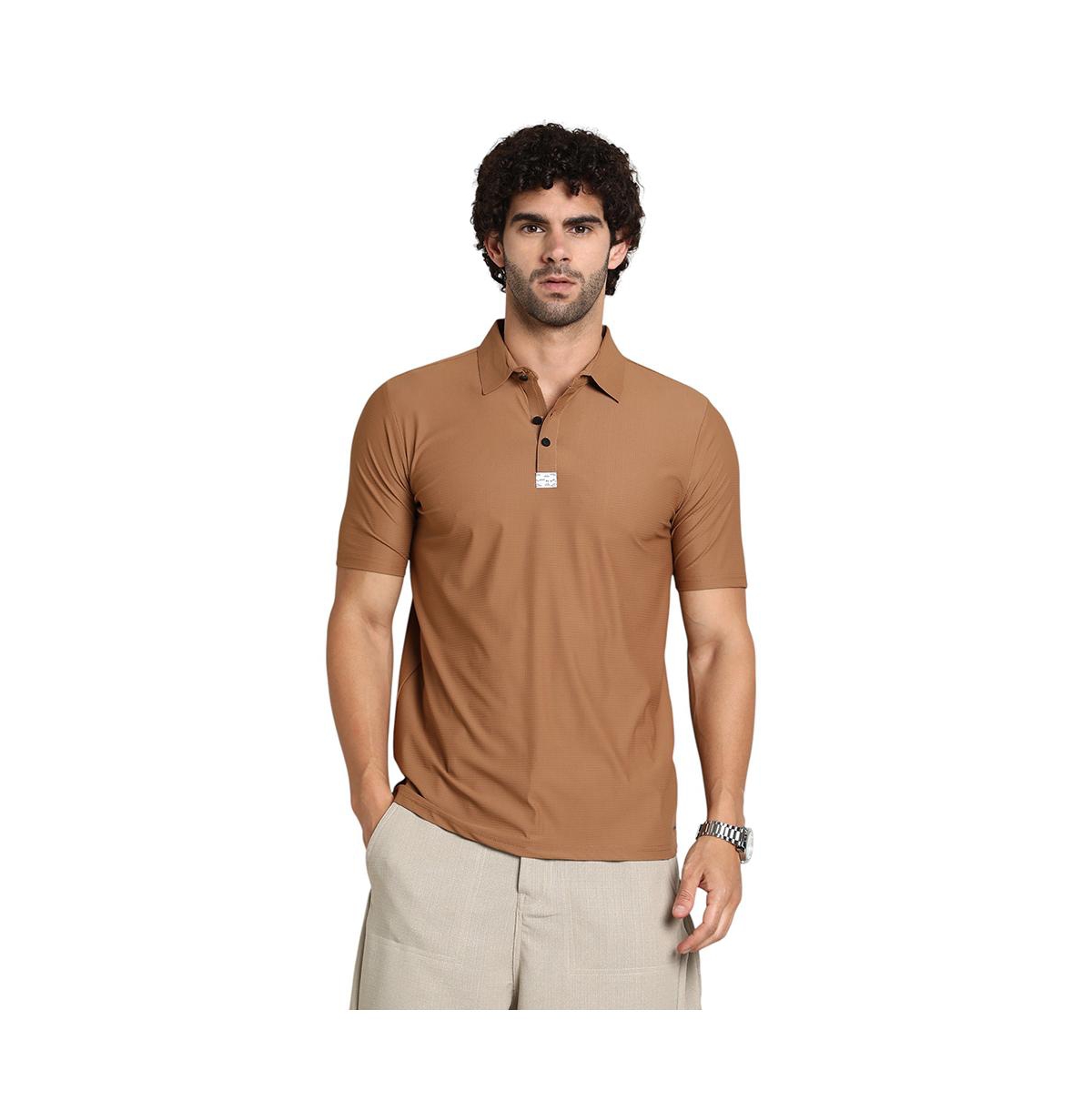 Click here for Campus Sutra Mens Sepia Brown Seamless Waffle Polo... prices