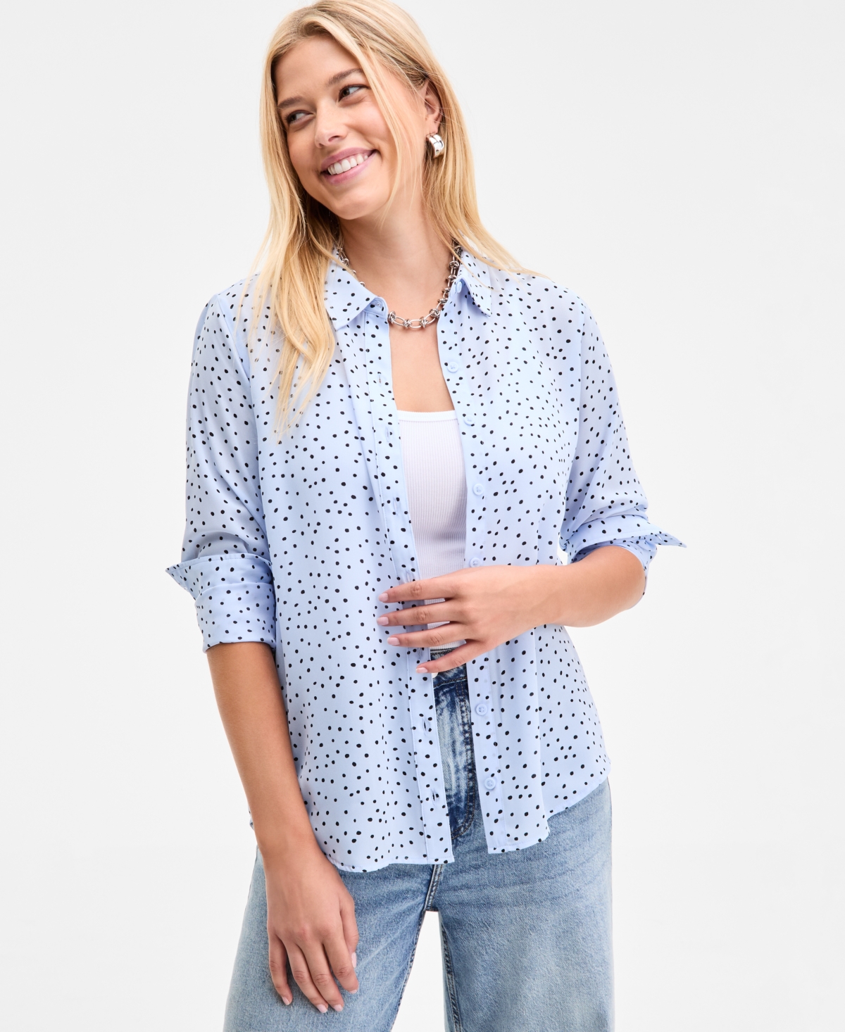 Click here for On 34th Womens Printed Silky Button-Front Shirt  E... prices