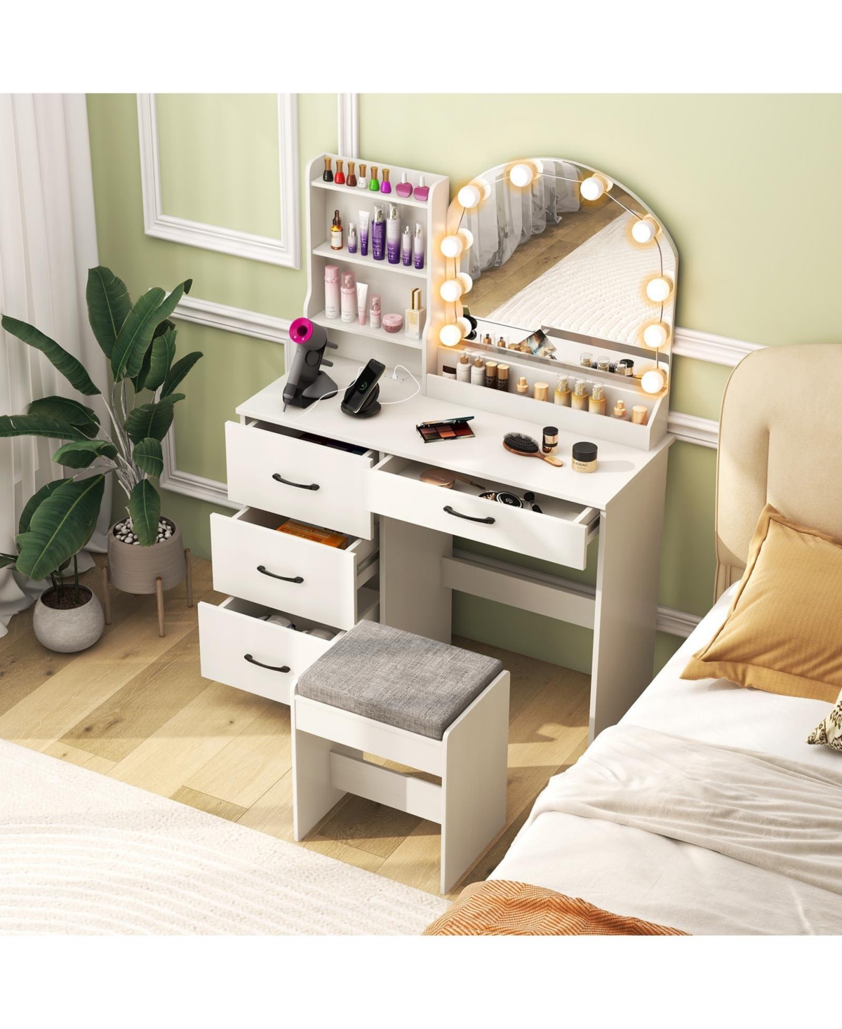 Click here for Makeup Vanity Desk Dressing Table and Stool Set wi... prices
