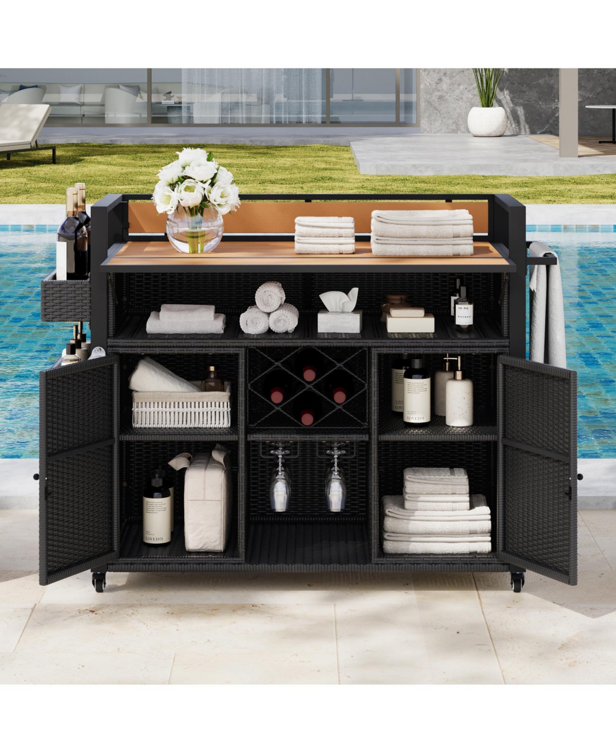 Click here for Wicker Grill Cart with Table Top & Storage - Outdo... prices