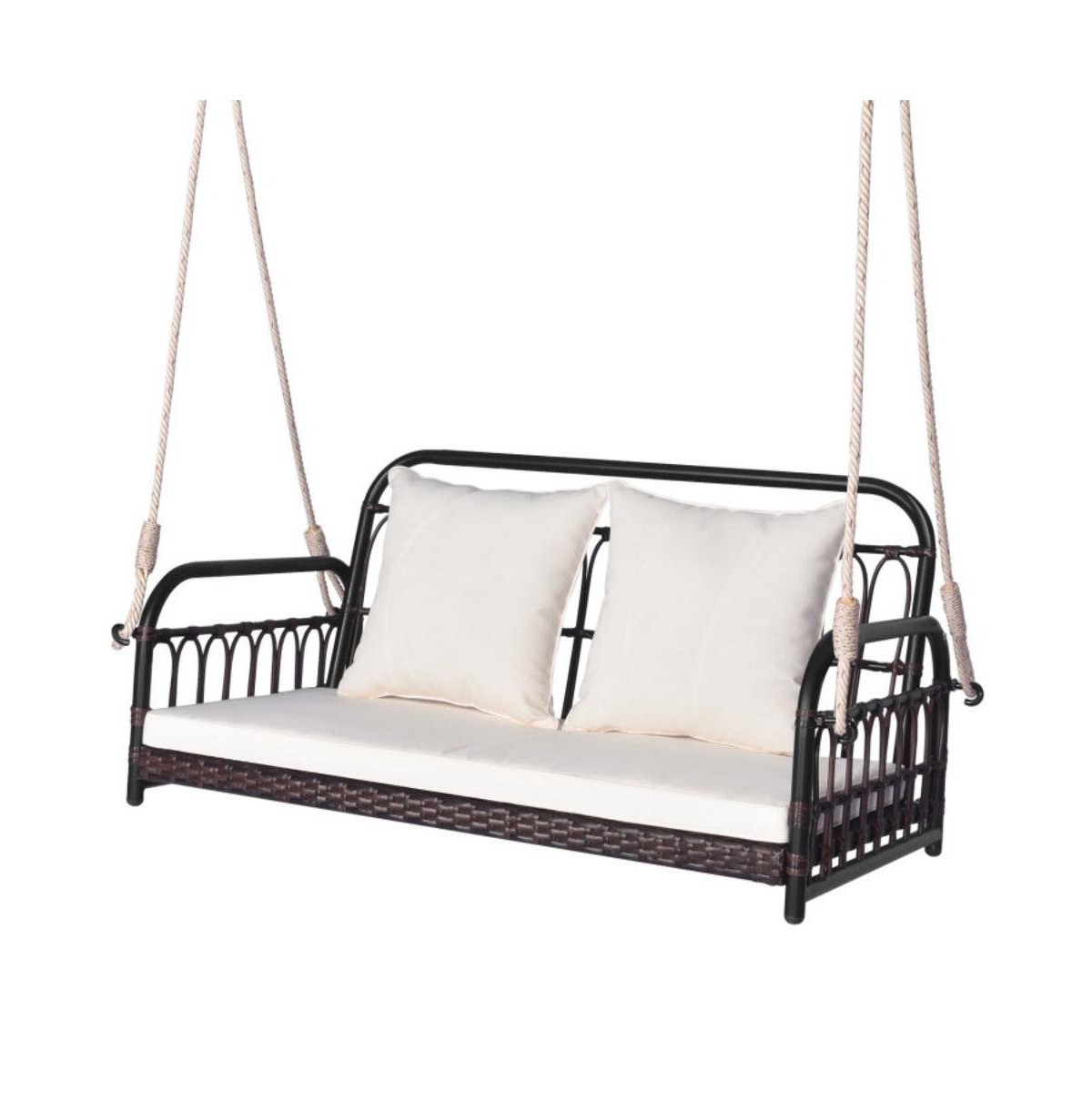 Click here for 880LBS Wicker Hanging Porch Swing with Cushions -... prices
