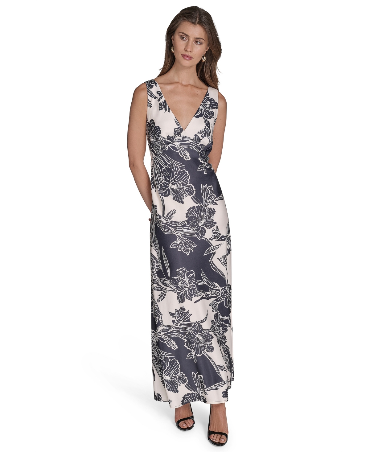 Click here for Halston Womens V-Neck Sleeveless Satin Gown - Mari... prices