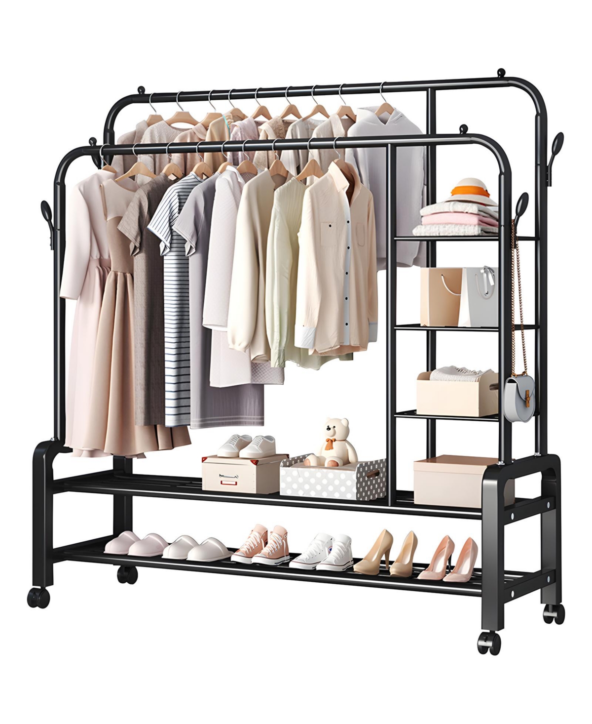 Click here for Double Rods Garment Rack Steel Frame Clothes Rack... prices
