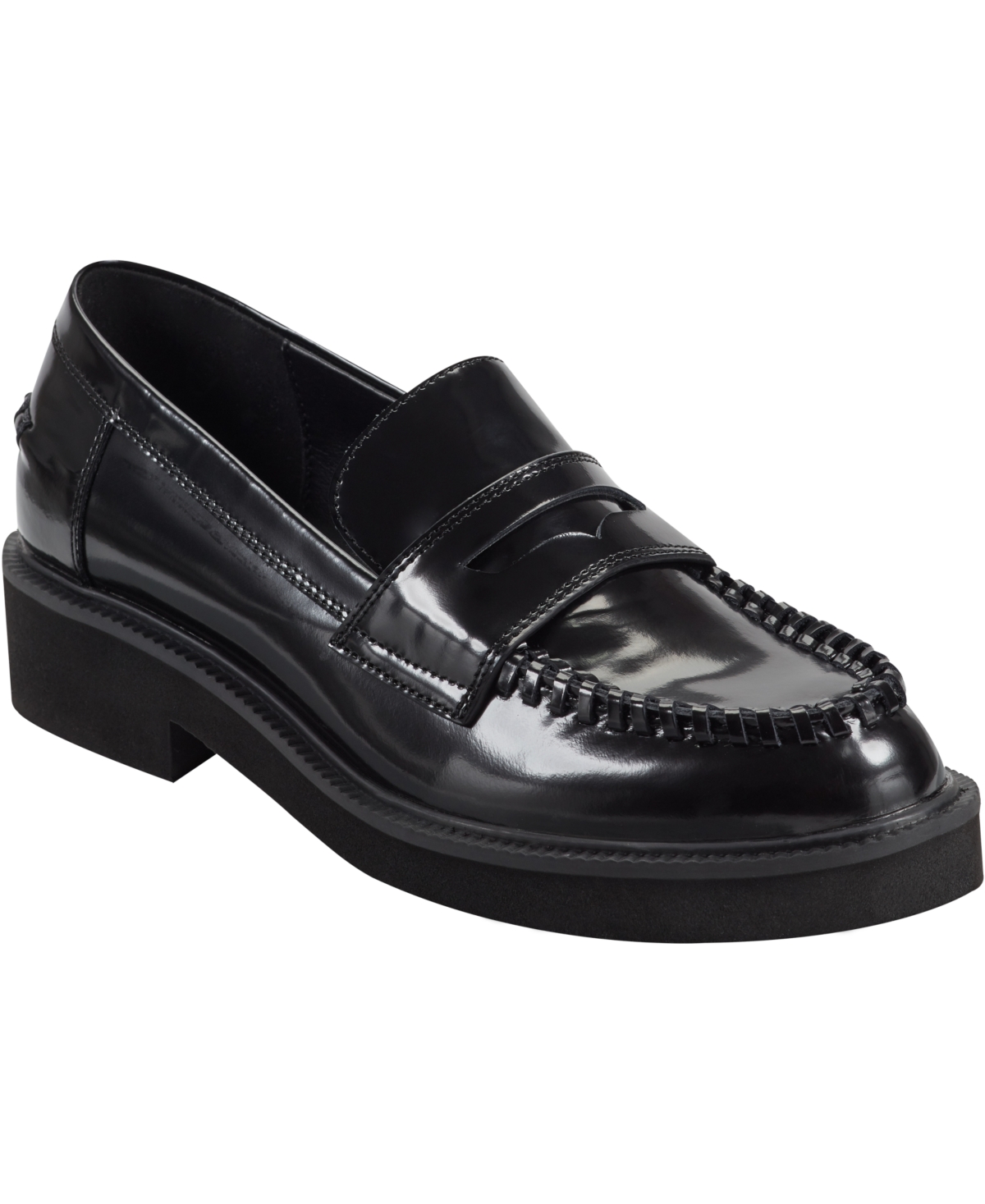 Marc Fisher Ltd Womens Dagman Slip-On Penny Loafers - Black Leather
