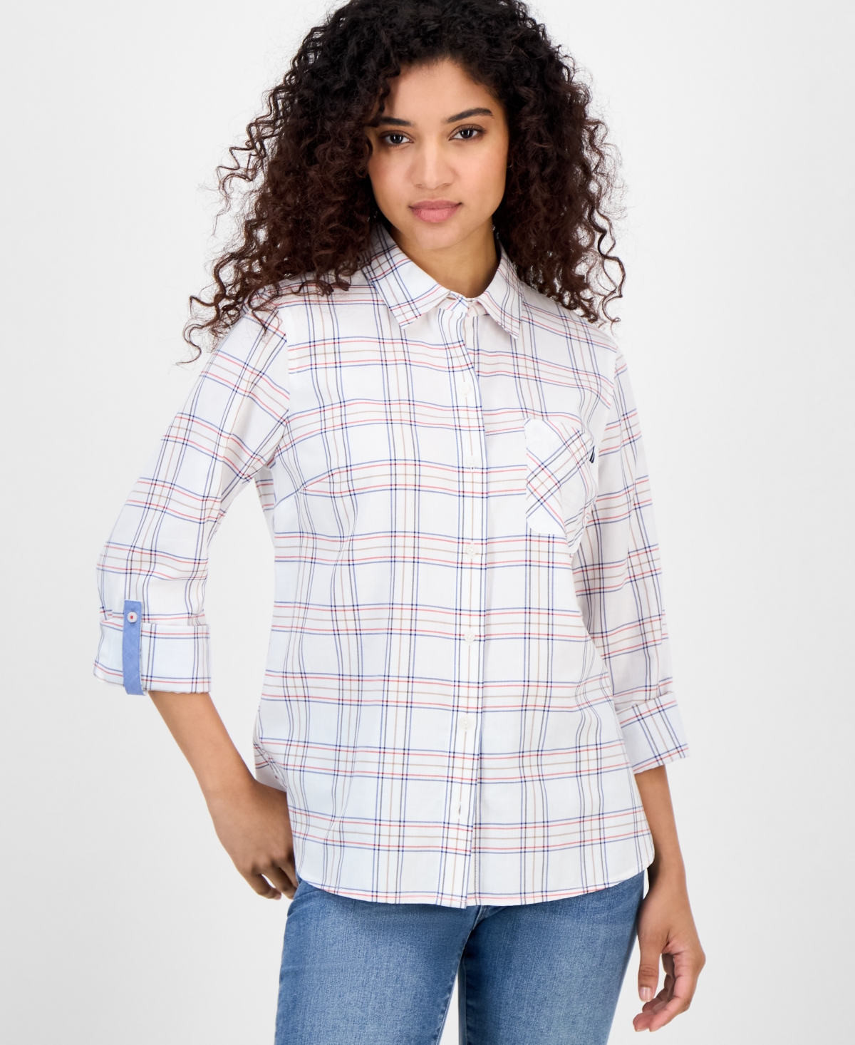 Click here for Nautica Jeans Womens Providence Plaid Cotton Roll-... prices