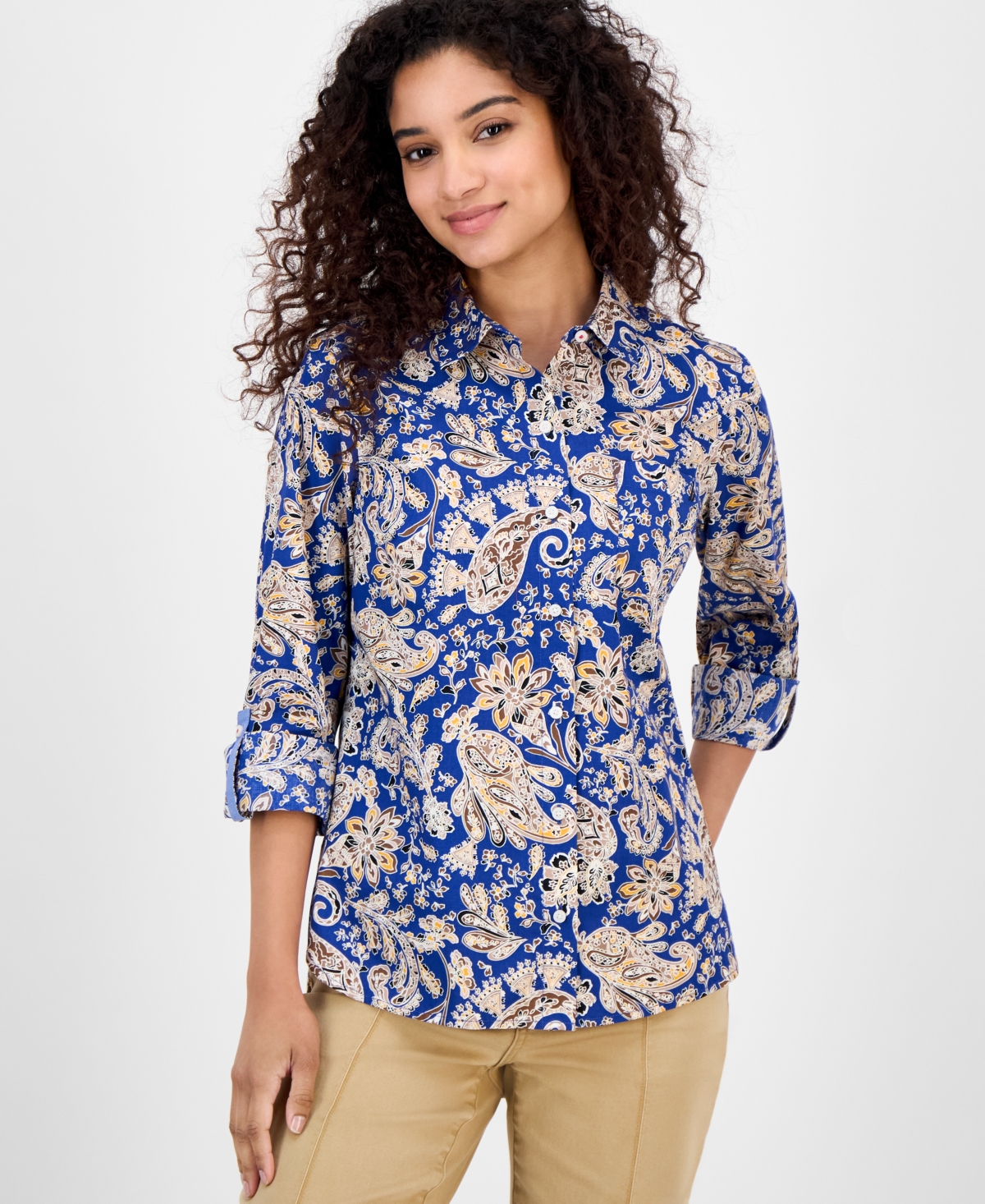 Click here for Nautica Jeans Womens Cotton Paisley-Print Roll-Tab... prices
