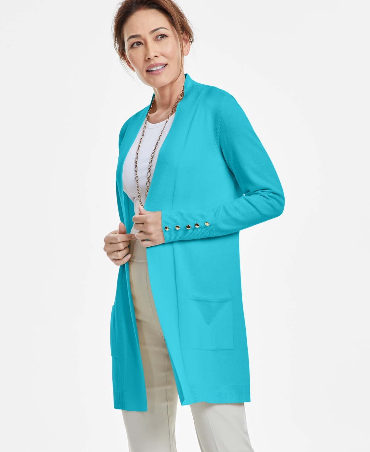 Click here for Jm Collection Womens Button-Sleeve Flyaway Cardiga... prices