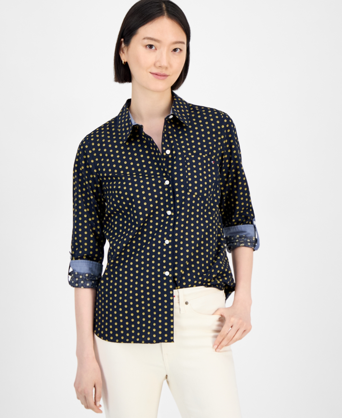 Click here for Tommy Hilfiger Womens Cotton Foulard Button-Front... prices